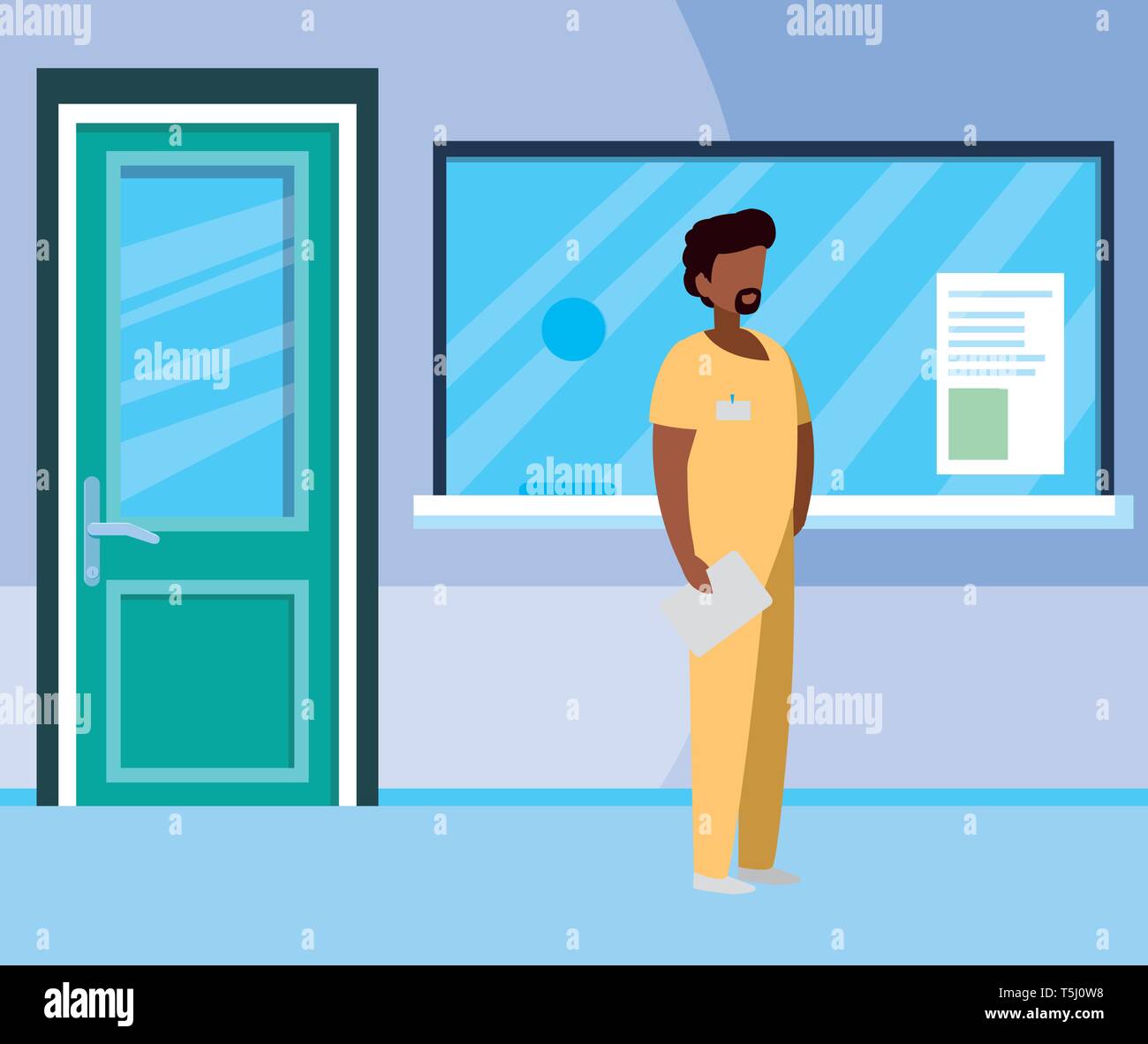 afro male medicine worker in hospital reception vector illustration ...