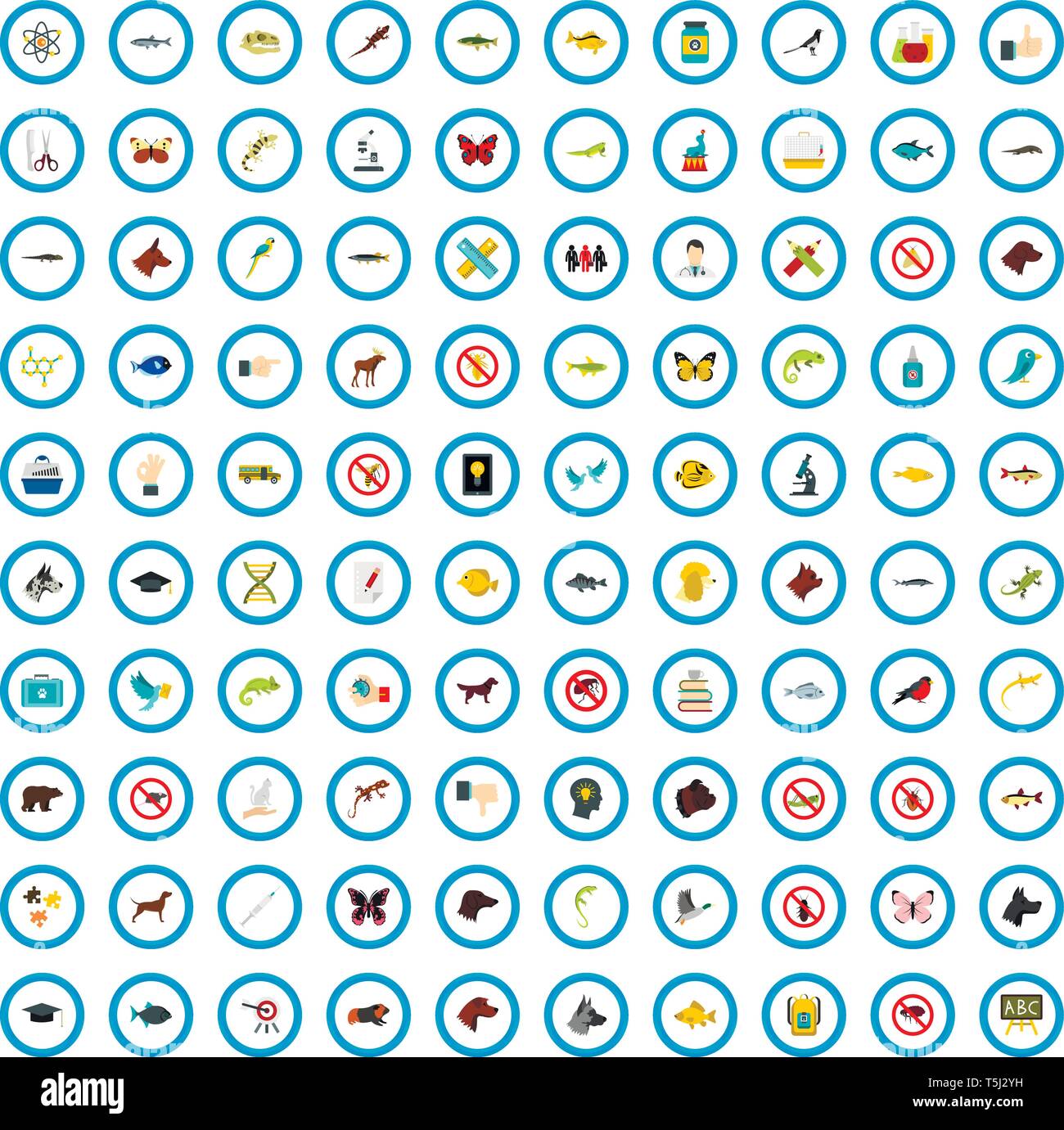 100 veterinary examination icons set, flat style Stock Vector Image ...