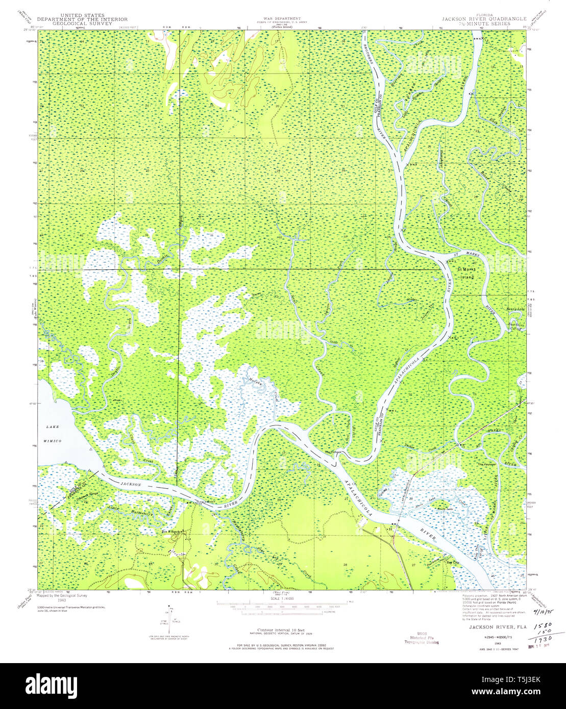 USGS TOPO Map Florida FL Jackson River 346801 1943 24000 Restoration ...