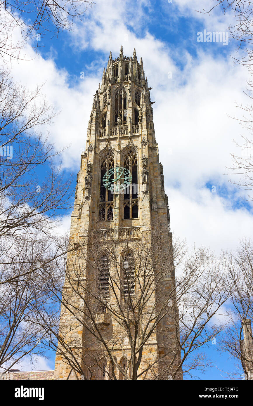 NEW HAVEN, CONNECTICUT, USA - APRIL 8: Harkness Tower at Yale ...