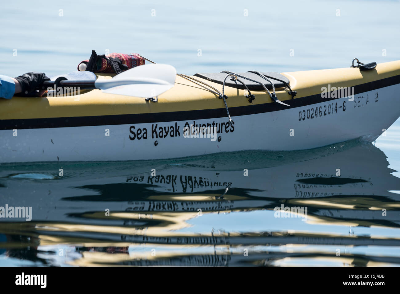 Sea kayak reflection, Bay of Loreto Nat. Park, Baja California Sur ...