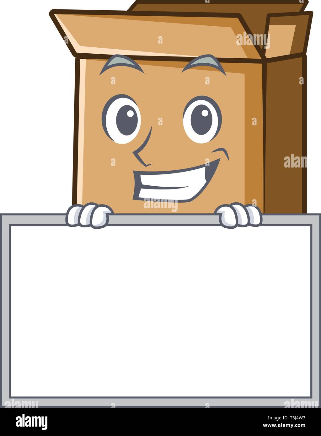 Grinning with board cardboard is placed above cartoon table Stock ...