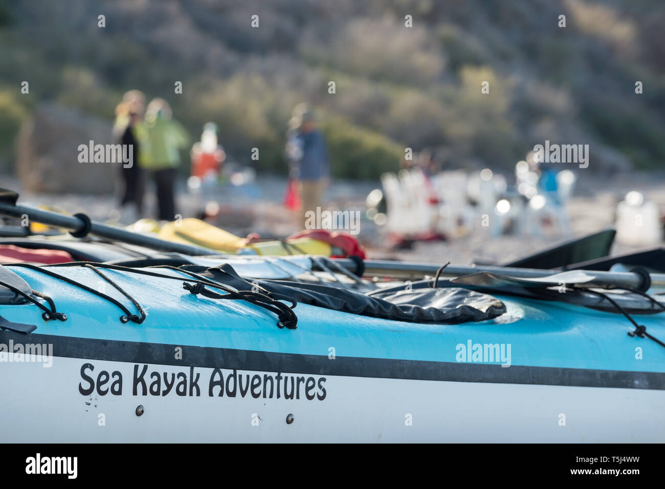 Sea kayak group camping in Bay of Loreto National Park, Baja California ...