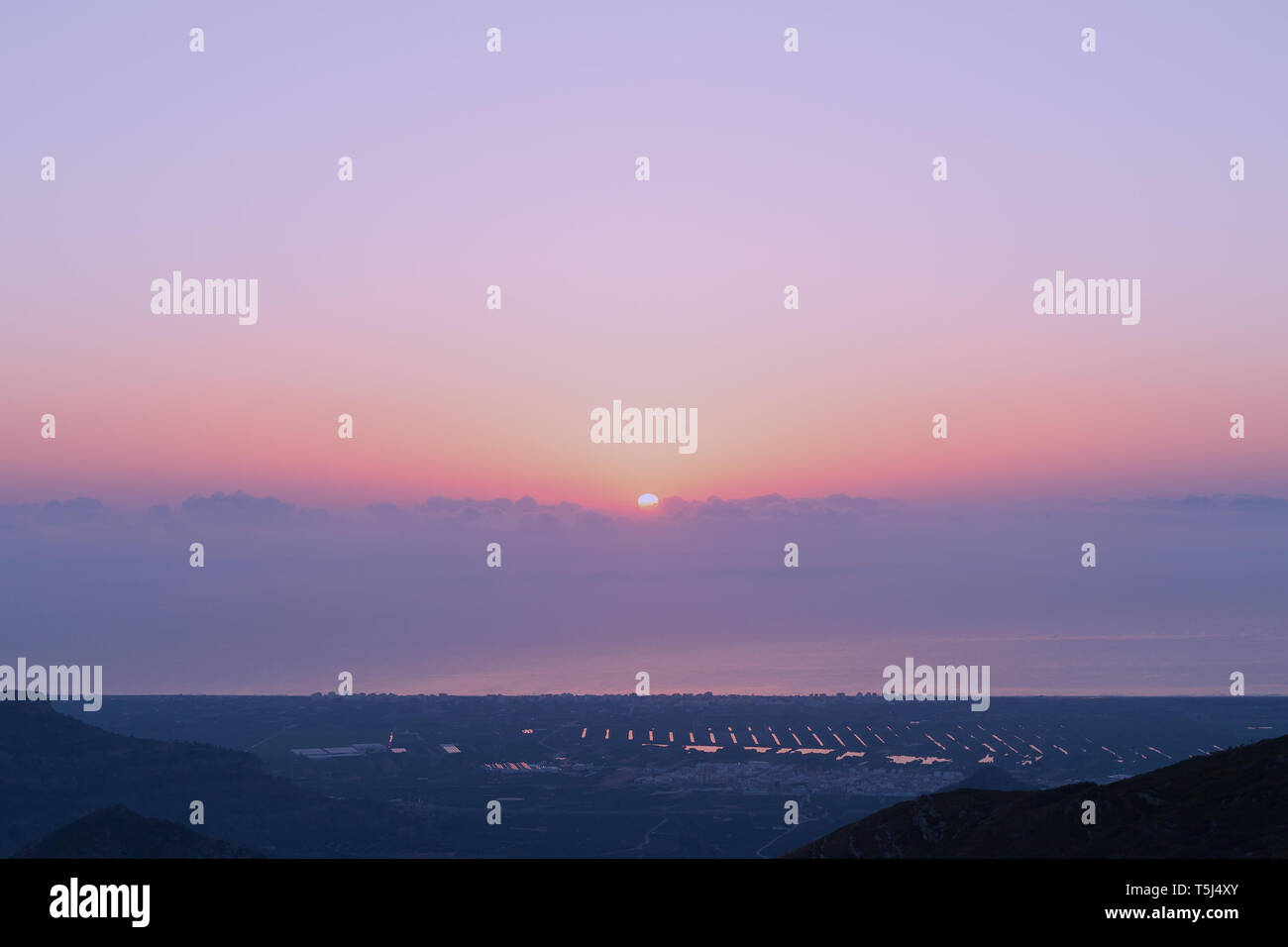 Panorama during sunrise. Cloudy sunrise over Mediterranean Sea in ...