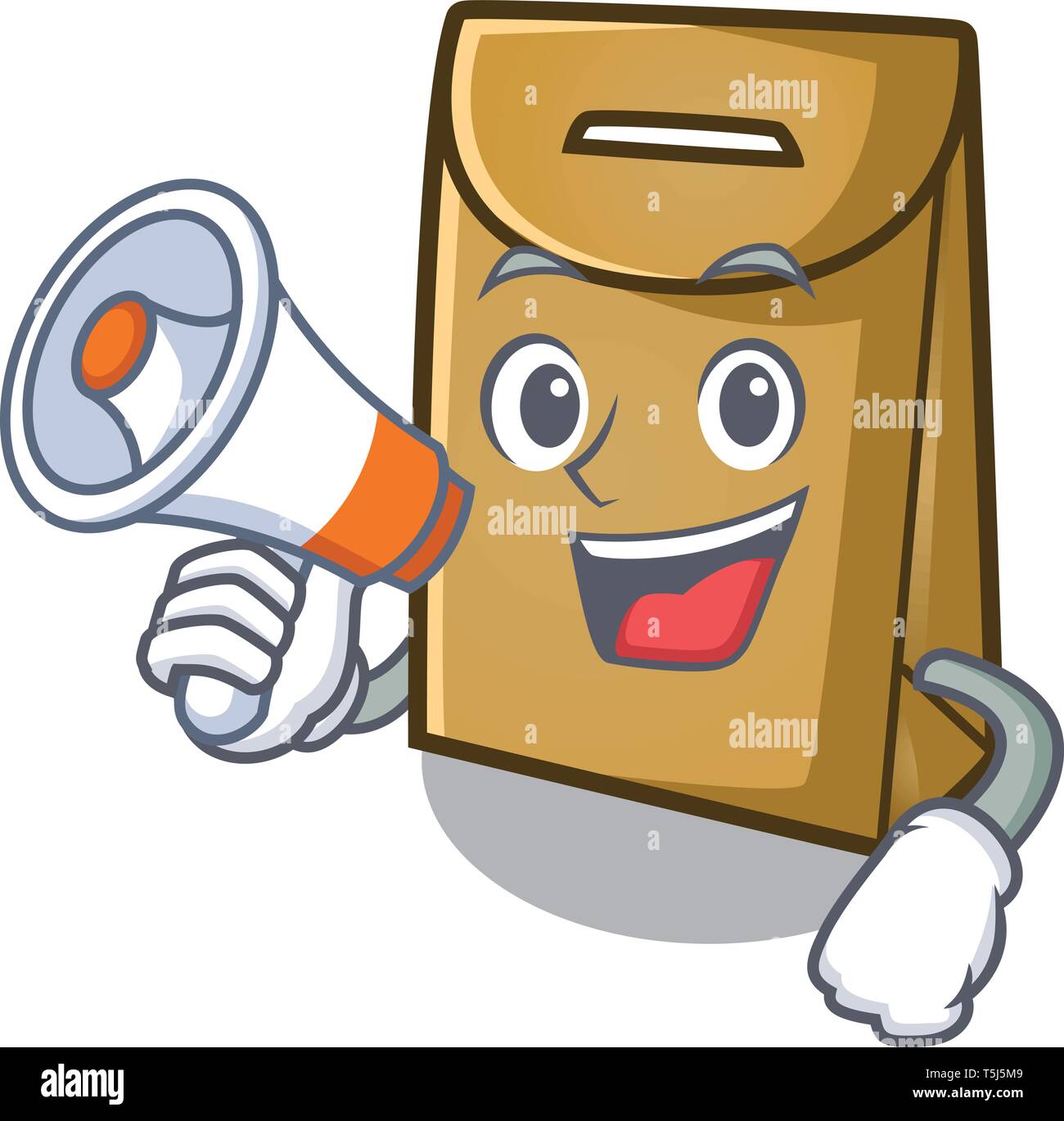 With megaphone cartoon paper bag at table register Stock Vector Image ...