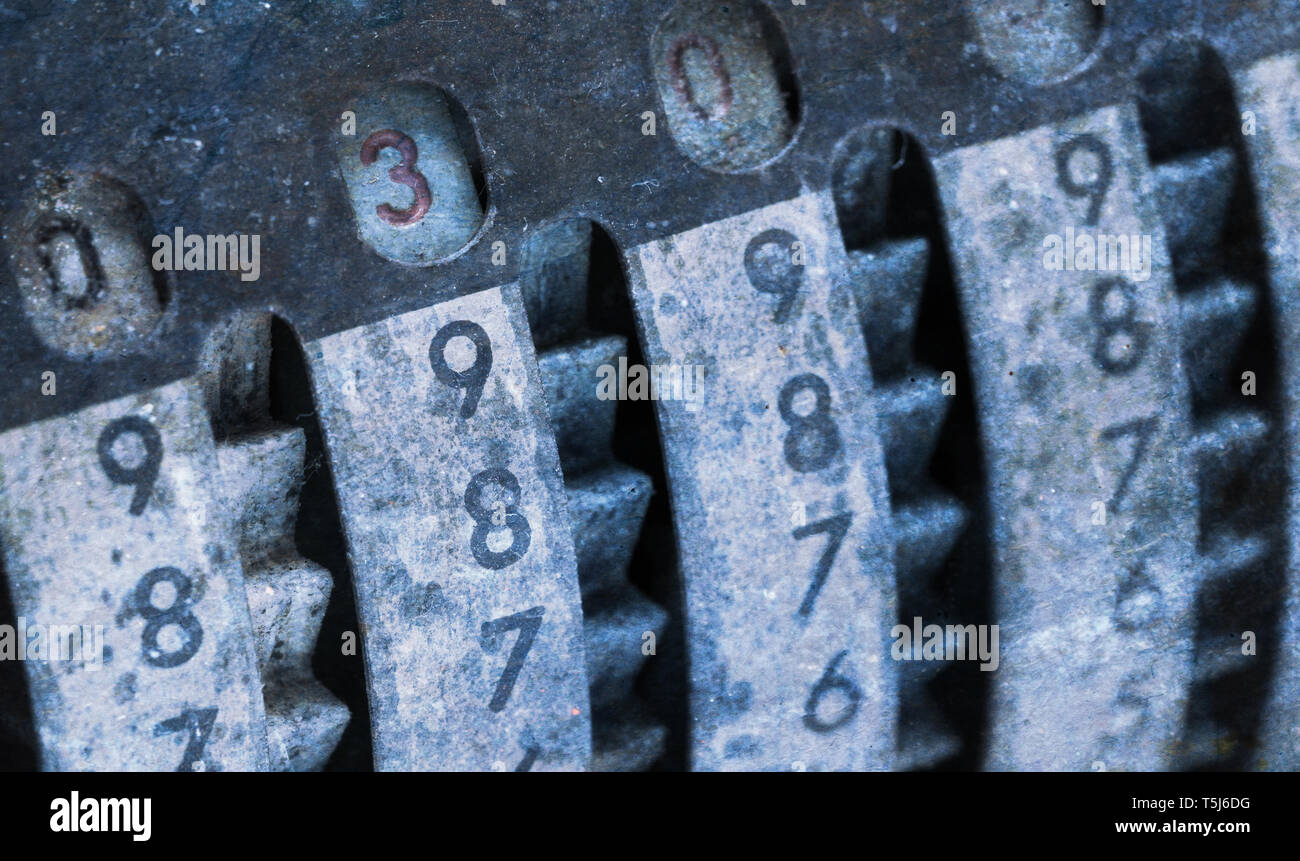 Vintage manual adding machine isolated on white, selective focus - 300 ...