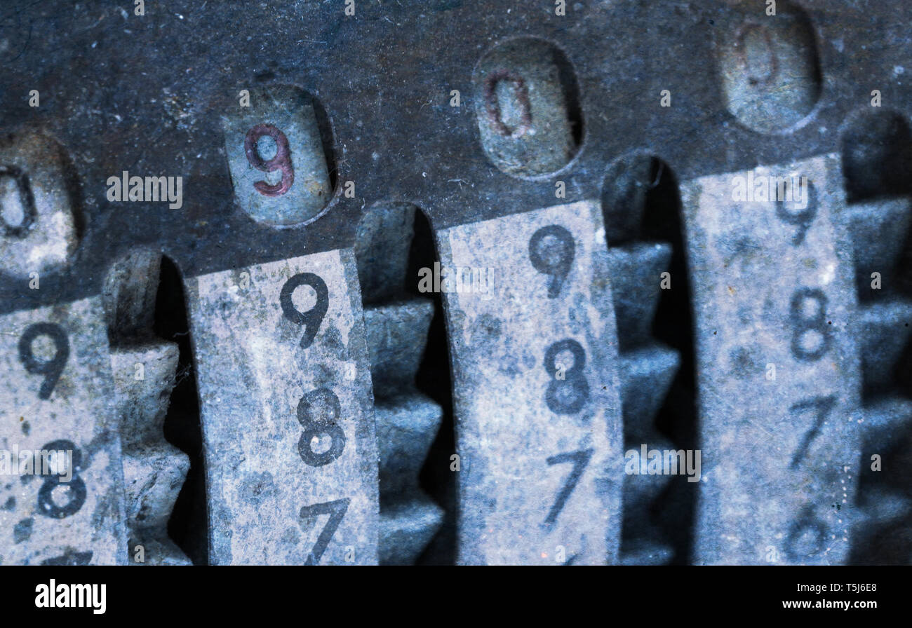 Vintage manual adding machine isolated on white, selective focus - 900 ...