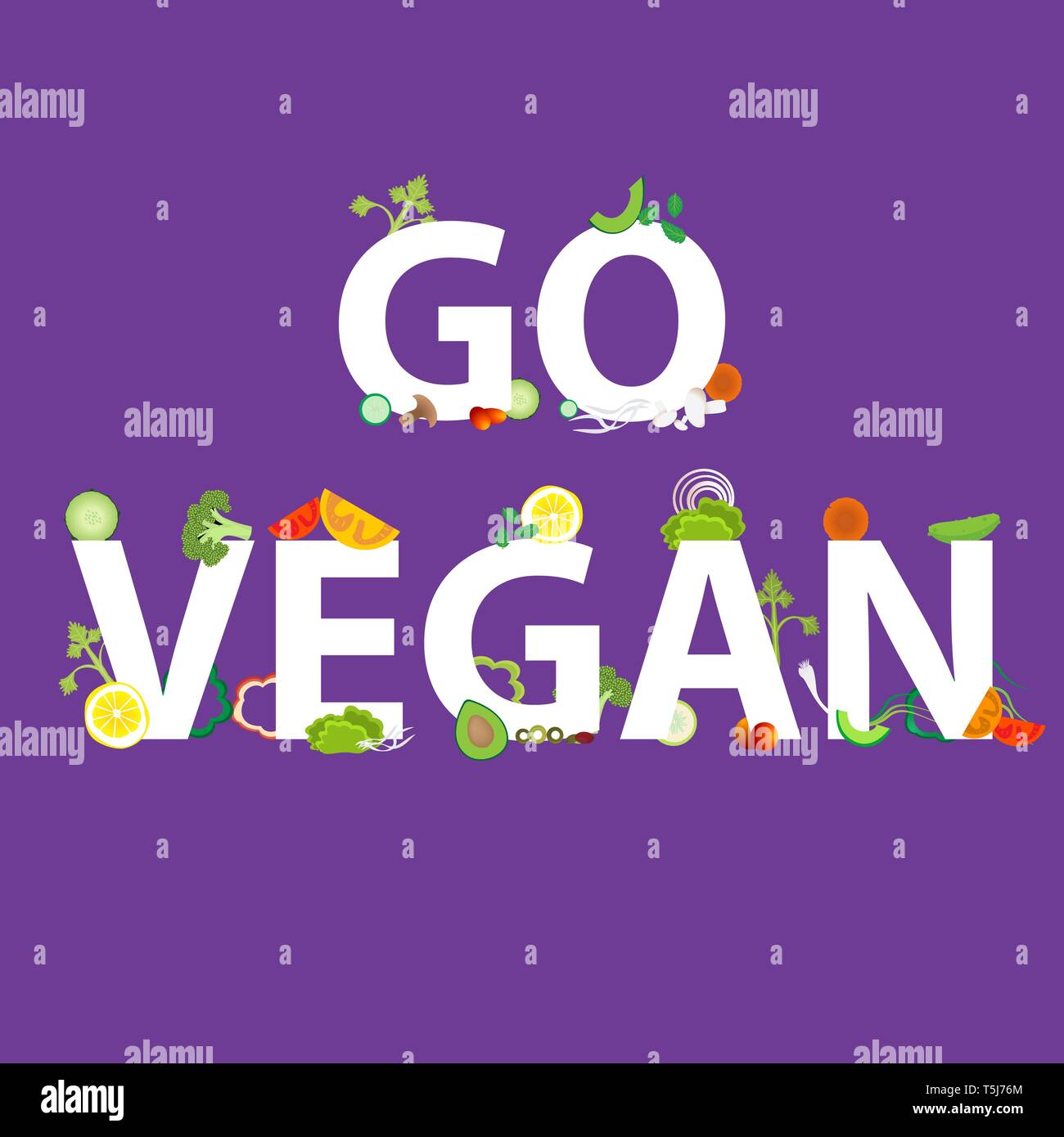 Vegetables pattern with an inscription go vegan, for web and print ...