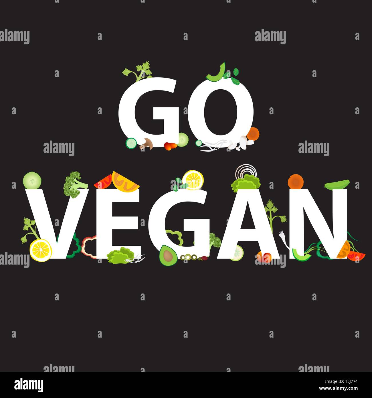 Vegetables pattern with an inscription go vegan, for web and print ...