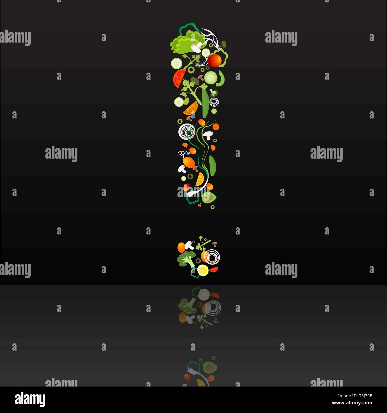 Exclamation mark with vegetables pattern for web and print decoration ...