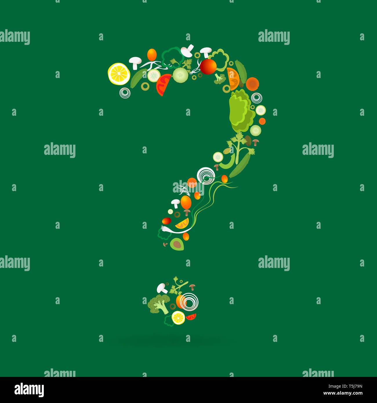 question mark with vegetables pattern for web and print decoration ...