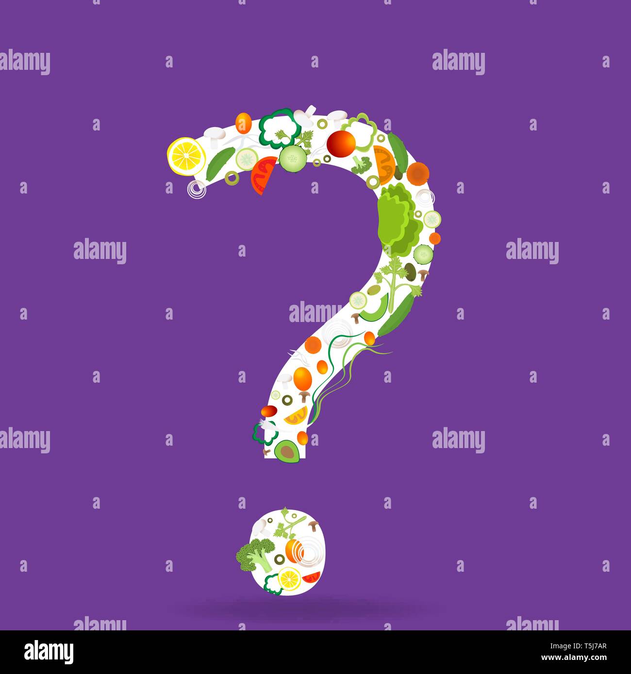 question mark with vegetables pattern for web and print decoration ...