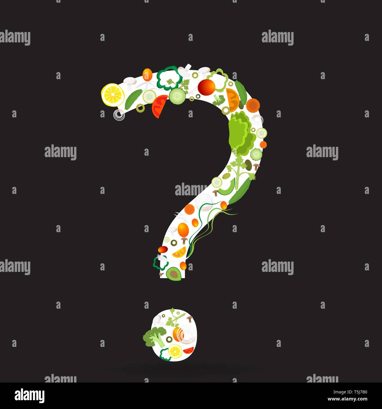 question mark with vegetables pattern for web and print decoration ...