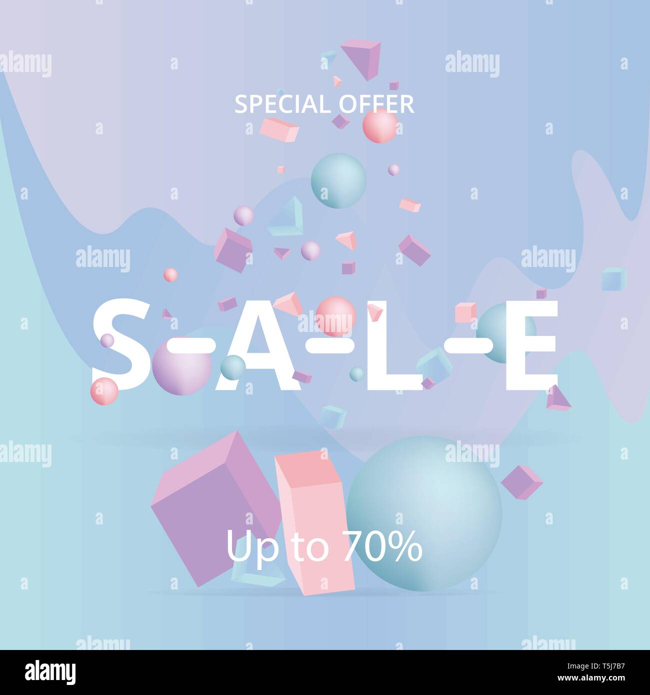 Sale banner template, 3d figures realistic vector primitives ...
