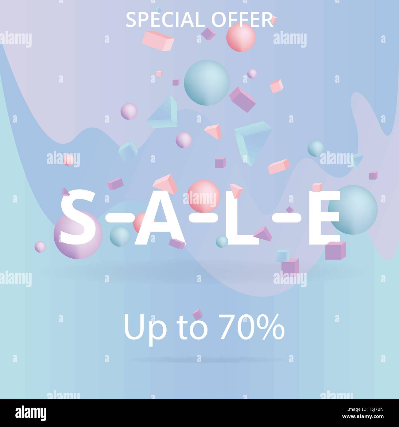 Sale banner template, 3d figures realistic vector primitives ...