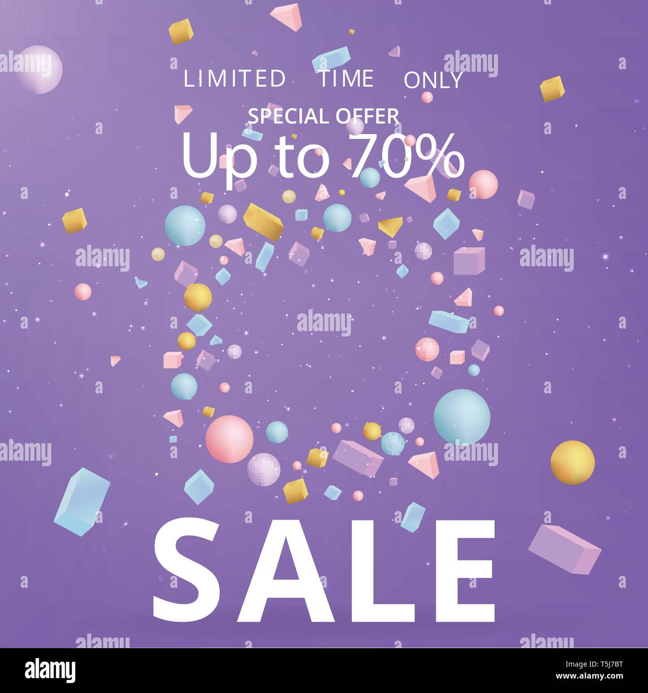 Sale banner template, 3d figures realistic vector primitives ...