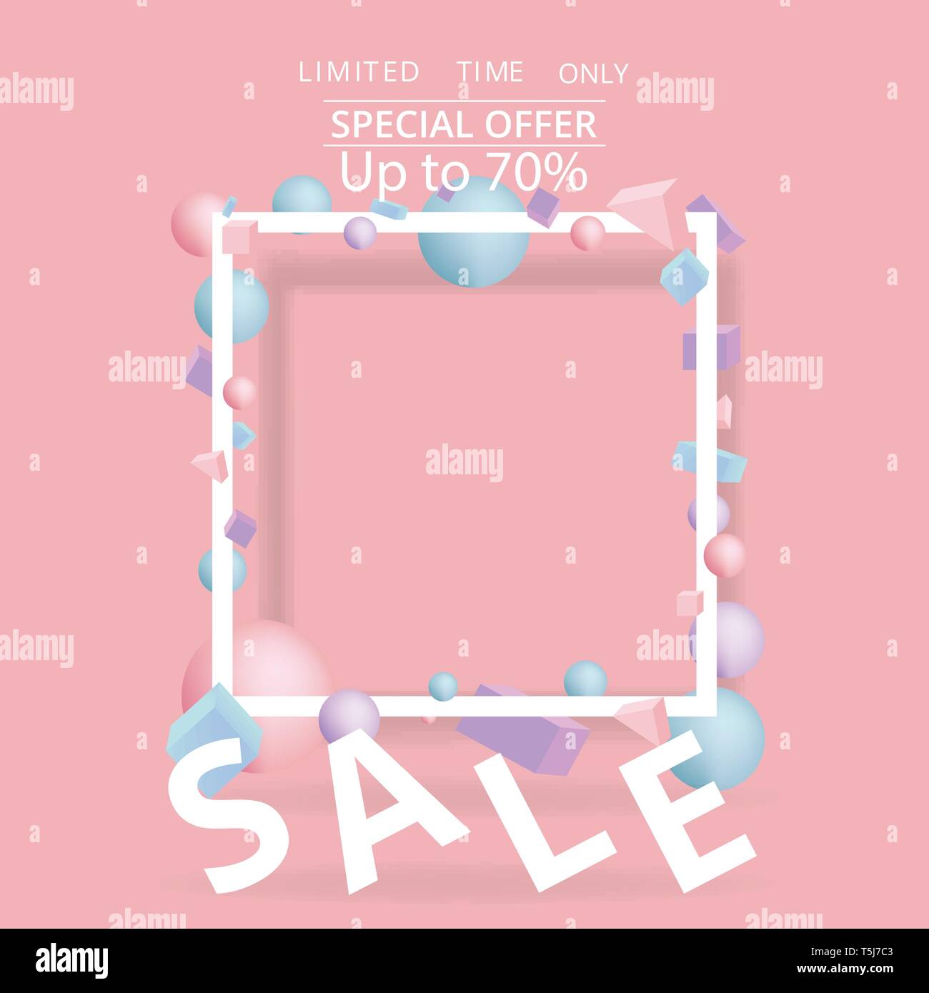 Sale banner template, 3d figures realistic vector primitives ...