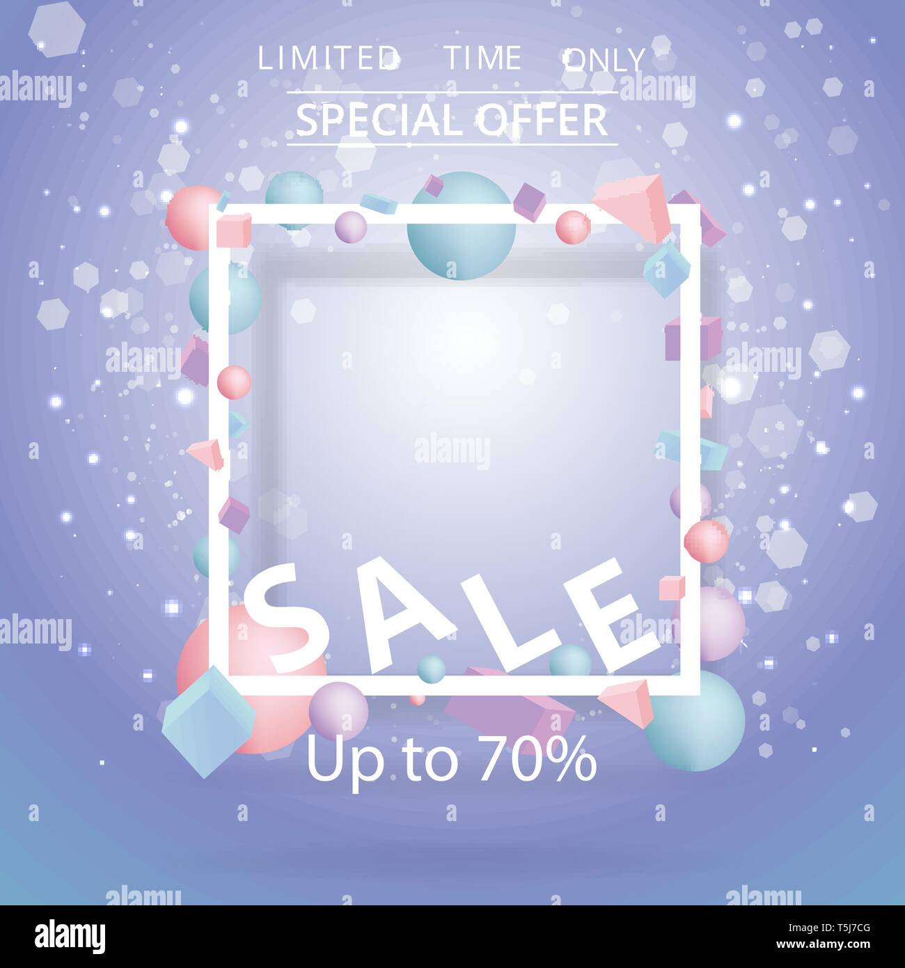 Sale banner template, 3d figures realistic vector primitives ...