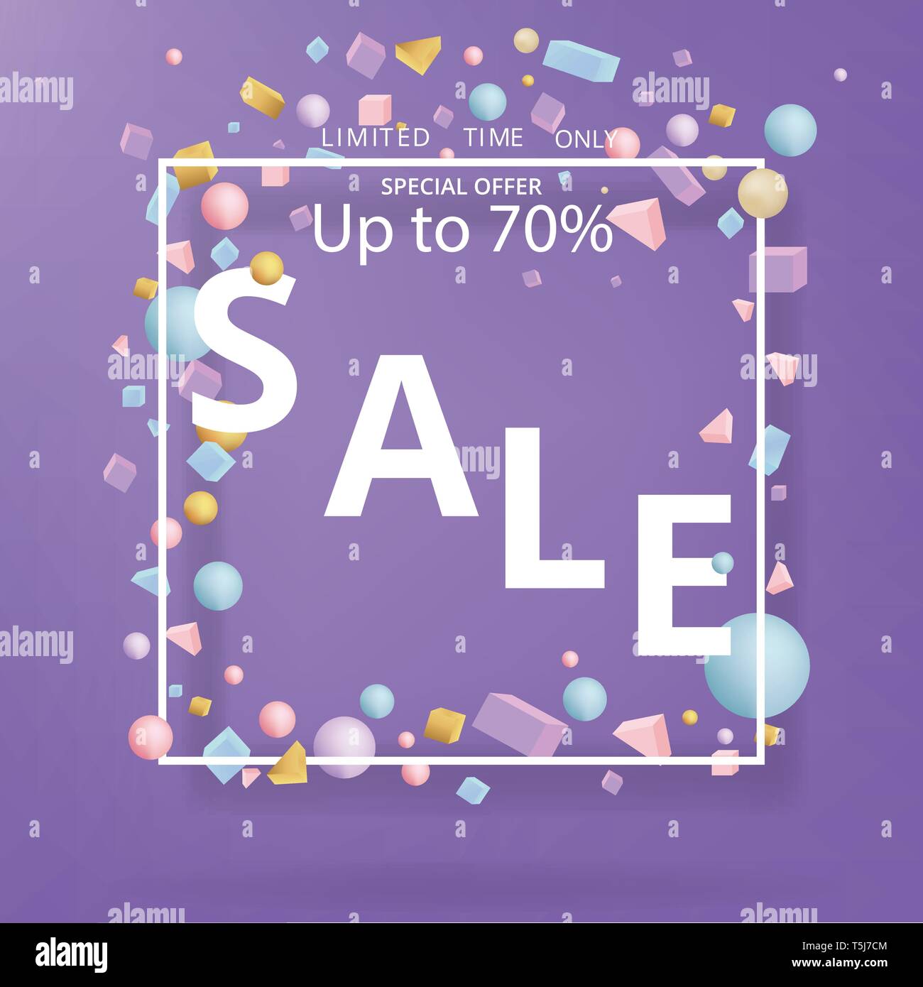 Sale banner template, 3d figures realistic vector primitives ...