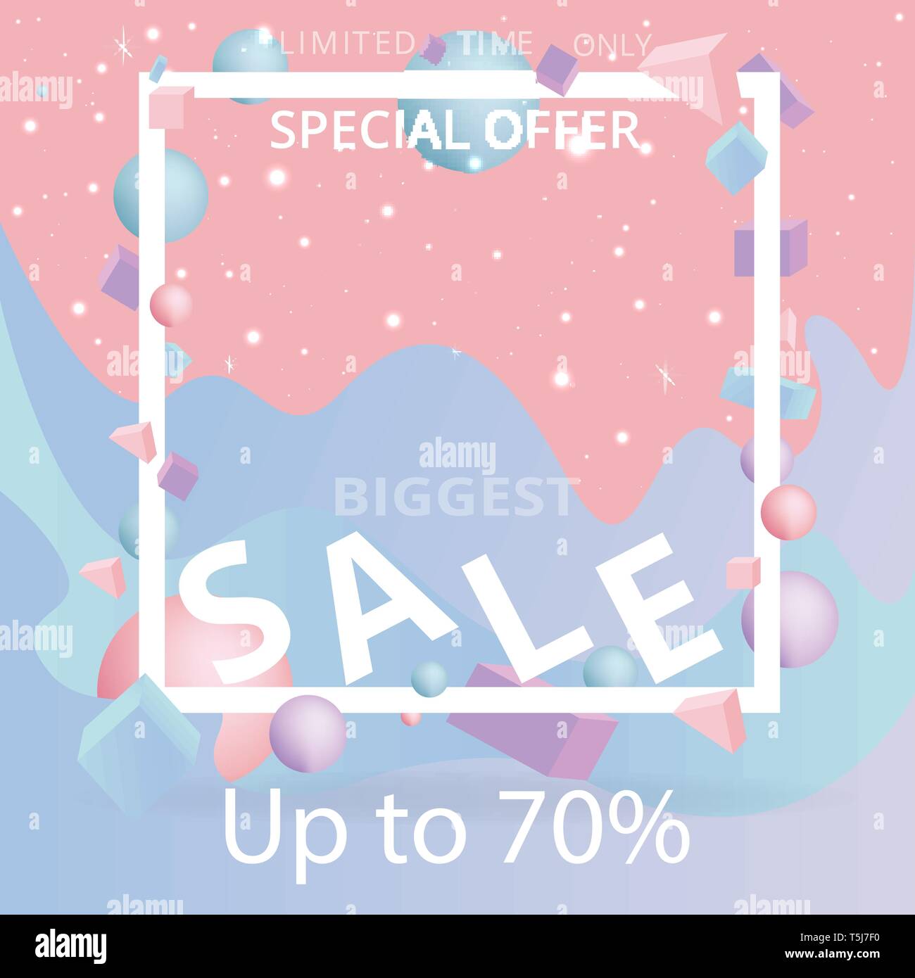 Sale banner template, 3d figures realistic vector primitives ...