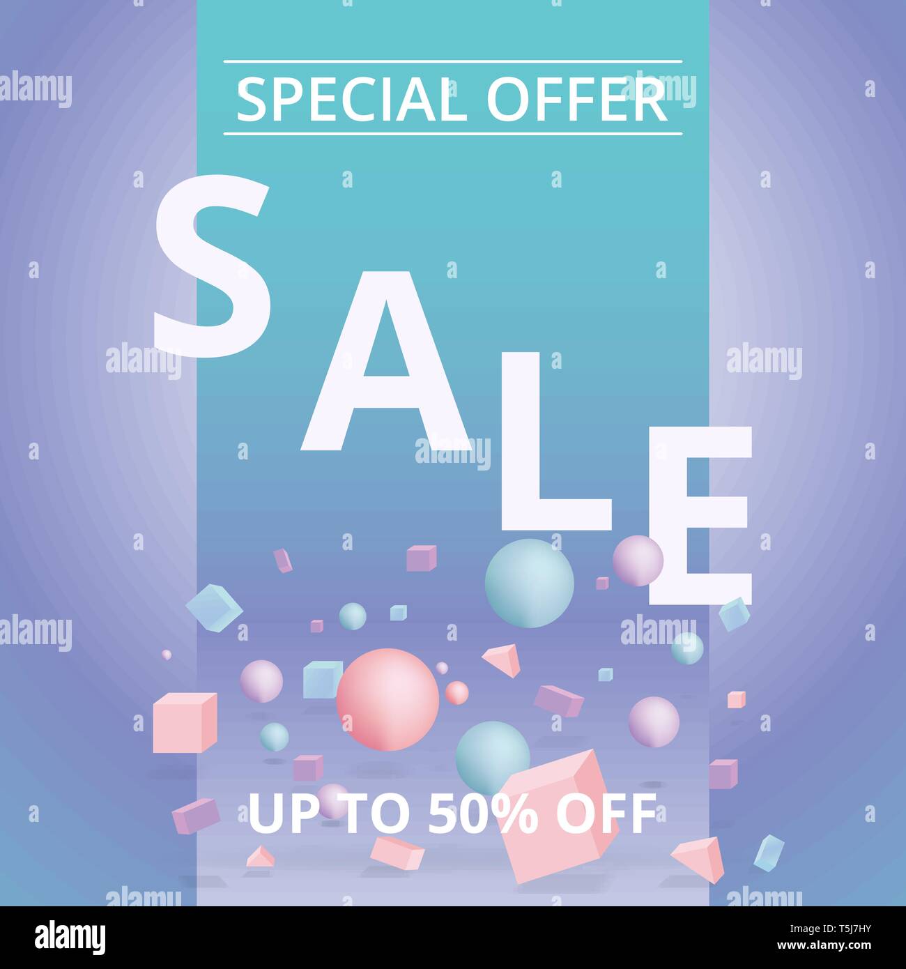 Sale banner template, 3d figures realistic vector primitives ...