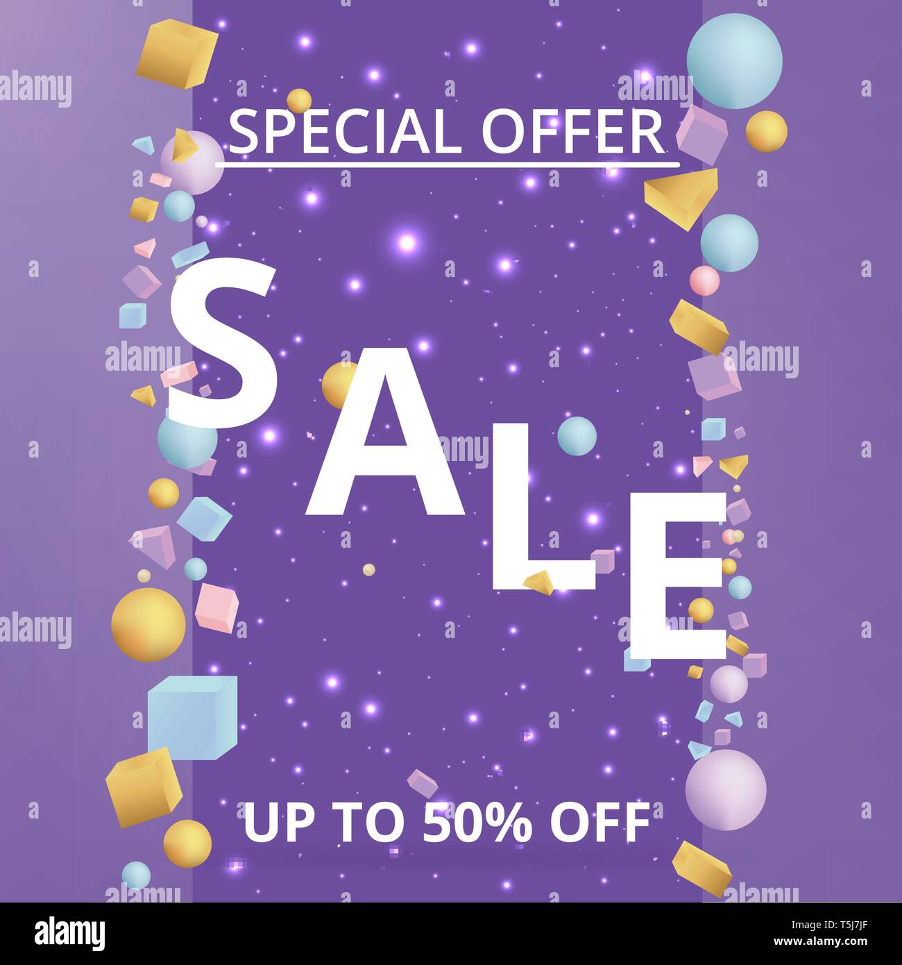 Sale banner template, 3d figures realistic vector primitives ...