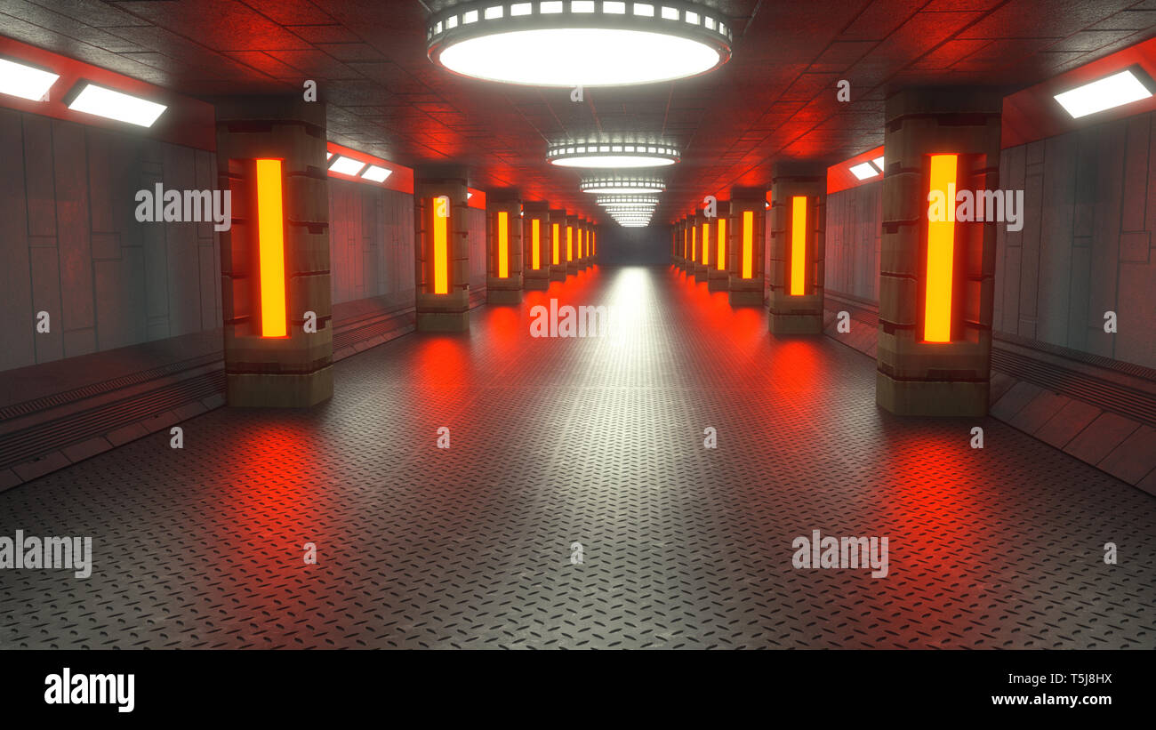 3d render interior. Futuristic hallway. Interior concept design Stock ...