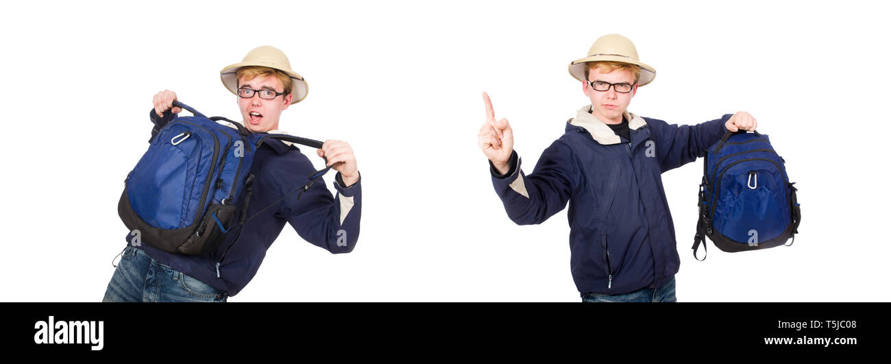 Funny student wearing safari hat Stock Photo - Alamy