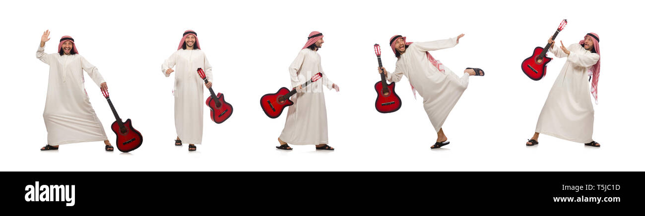 Arab man playing isolated on white Stock Photo - Alamy