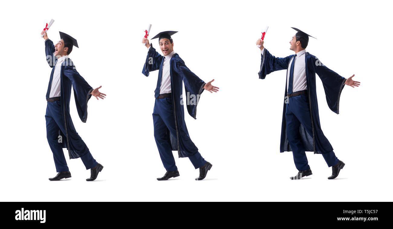 Young man happy with his graduation isolated on white Stock Photo - Alamy