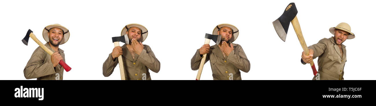 Man with axe isolated on white Stock Photo - Alamy