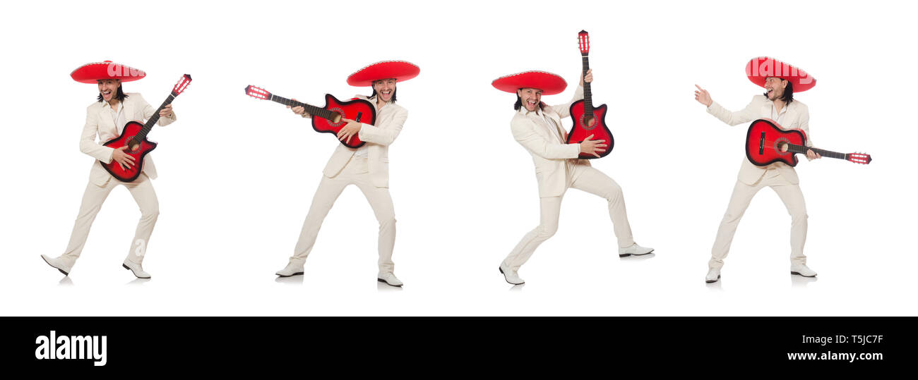 Mexican guitar player isolated on white Stock Photo - Alamy