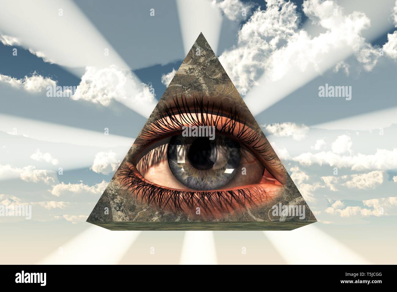 The All Seeing Eye: an eye transposed on a stone pyramid with light ...