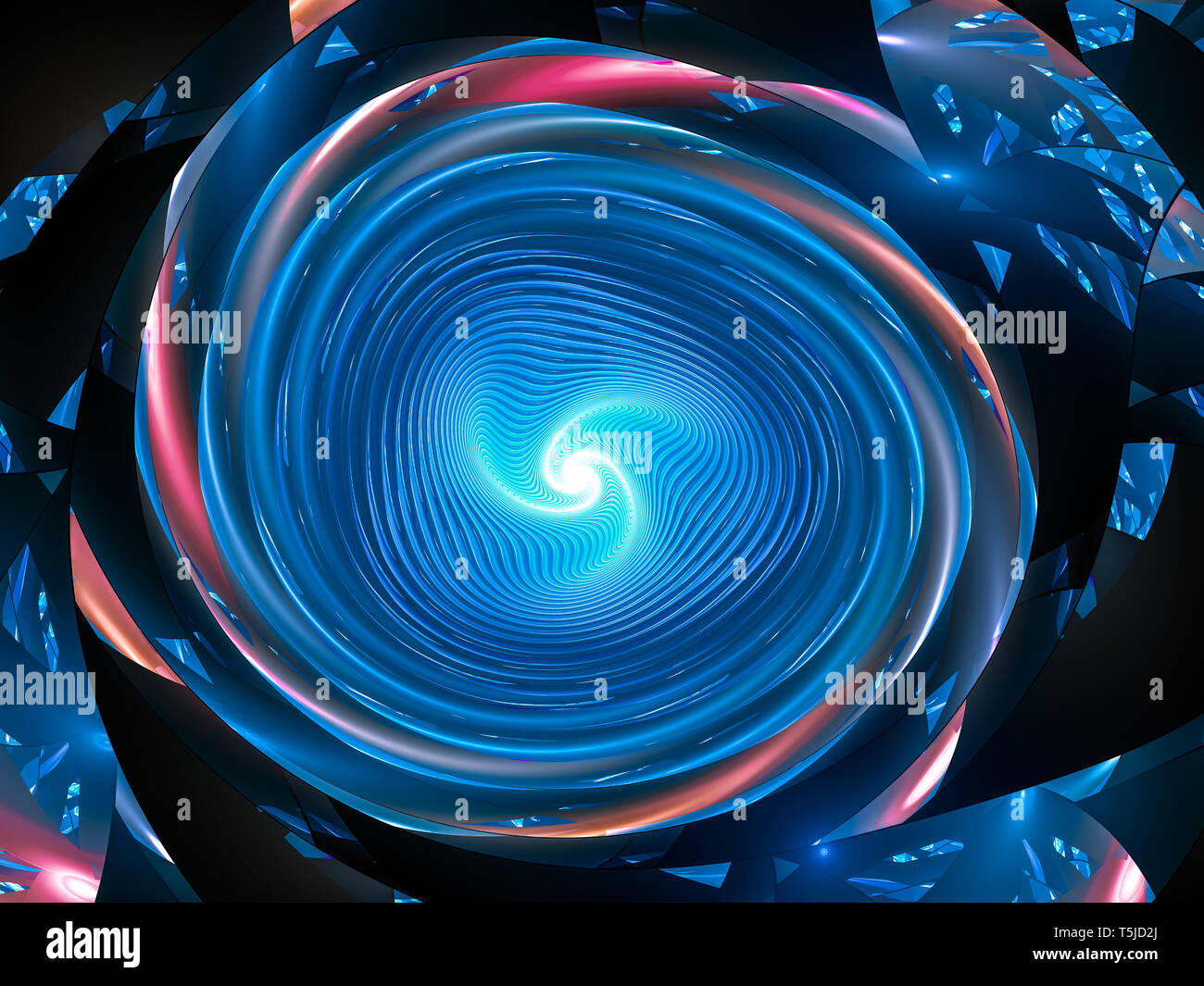 Blue glowing galactic spinning wheel, computer generated abastract ...