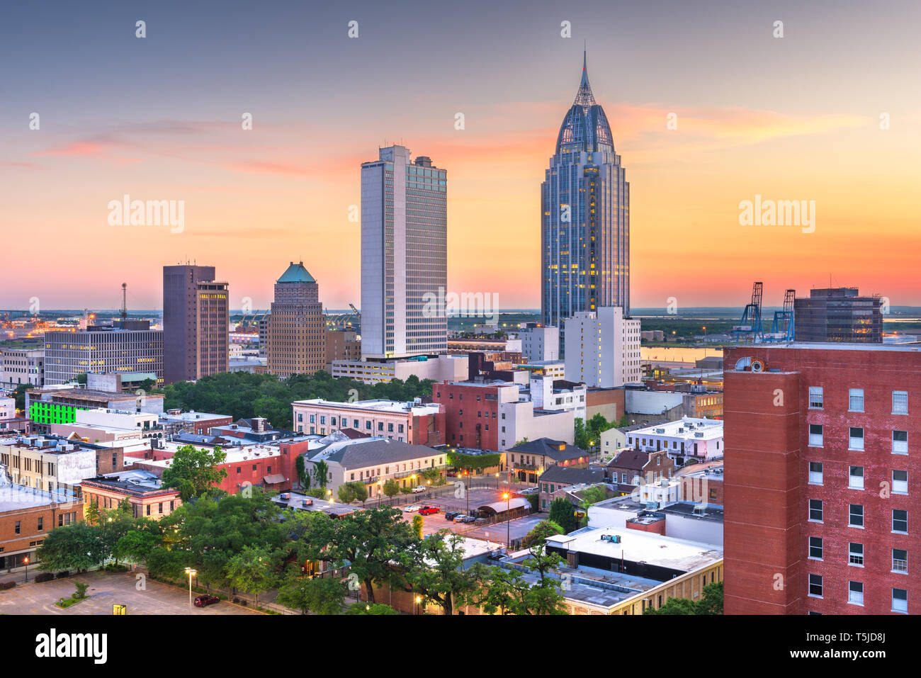 Mobile, Alabama, USA downtown skyline at dusk Stock Photo - Alamy
