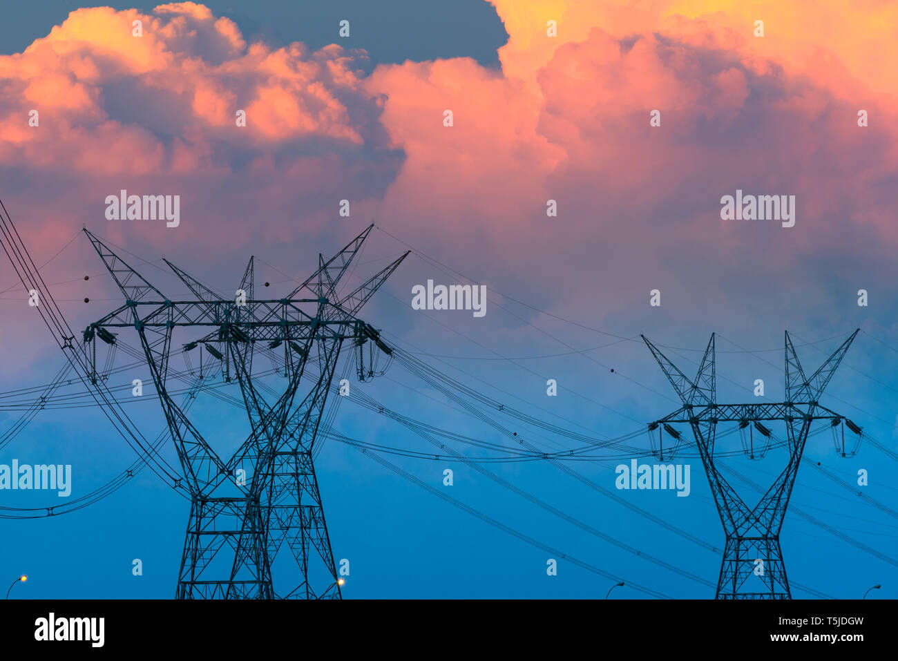 Electric power lines coming out from a substation at Foz do Iguazu ...