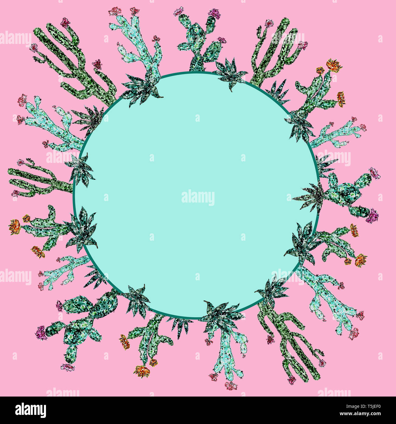 Bright frame of cacti. Tropical exotic borders Stock Photo - Alamy