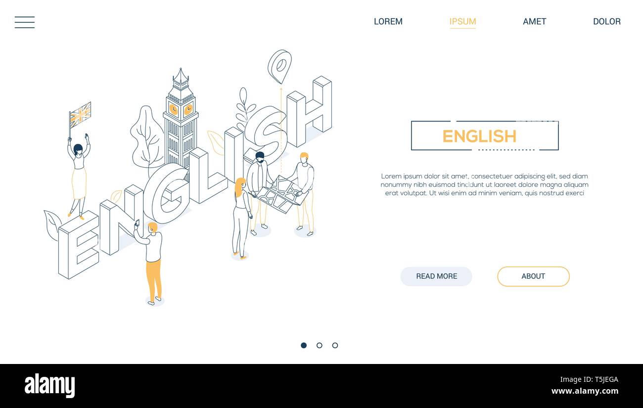English language - line design style isometric web banner Stock Vector ...