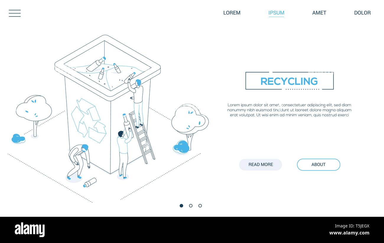 Recycling - line design style isometric web banner Stock Vector Image ...