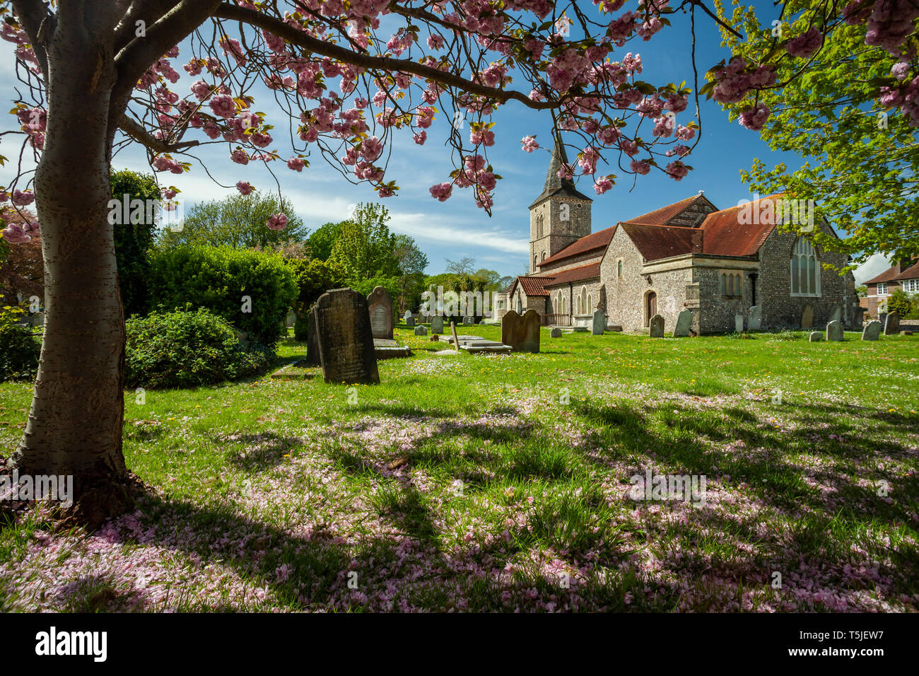 Spring afternoon at St Michael's church in Southwick, West Sussex Stock ...