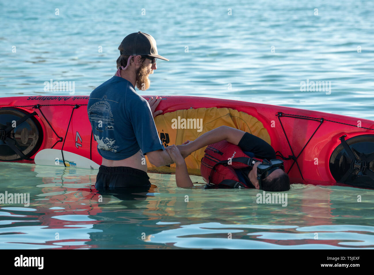 Sea kayak roll instruction, Espiritu Santo Island, Baja California Sur ...