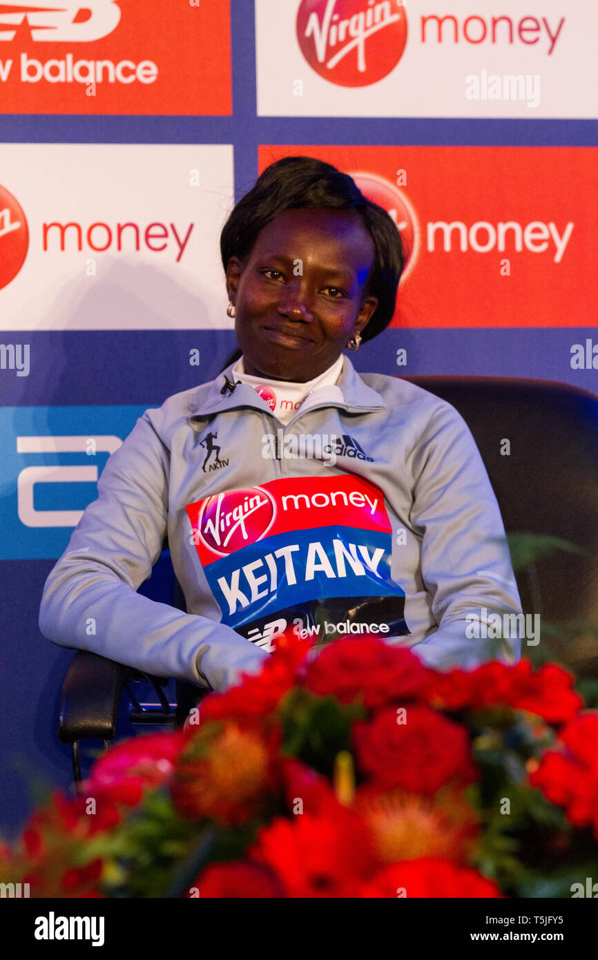 London, UK. 25th April 2019. Mary Keitany during a press conference ...