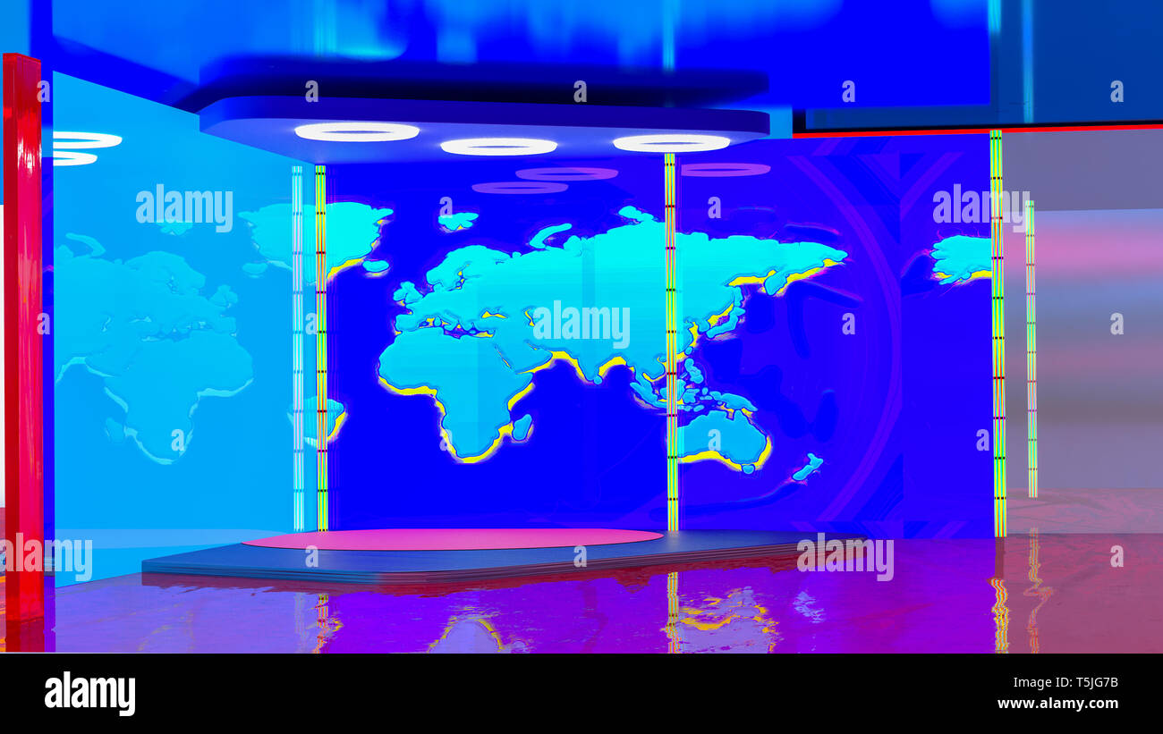 Virtual TV news broadcast studio set background Stock Photo - Alamy