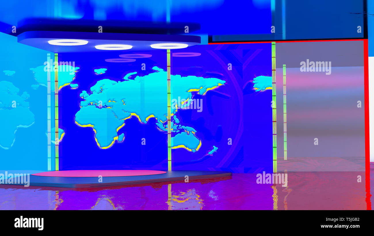 Virtual TV news broadcast studio set background Stock Photo - Alamy