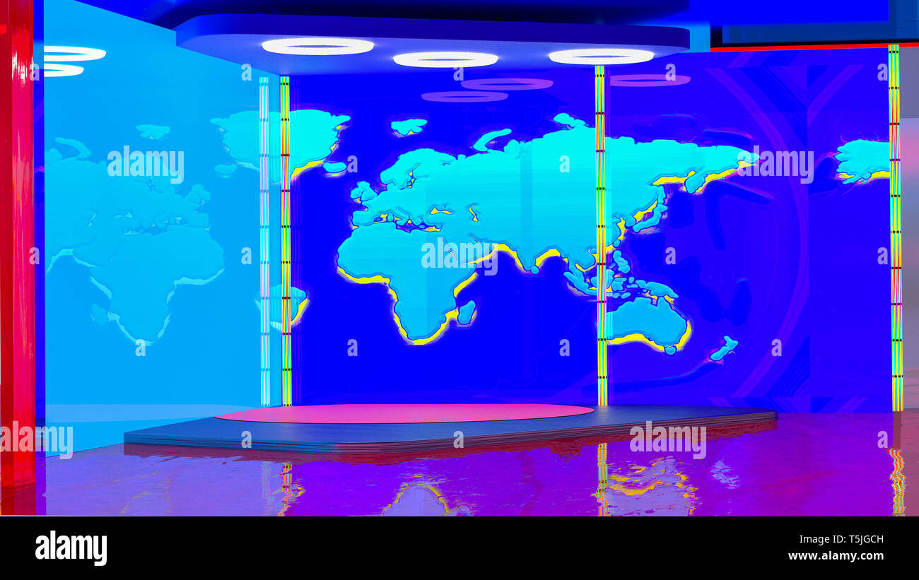 Virtual TV news broadcast studio set background Stock Photo - Alamy