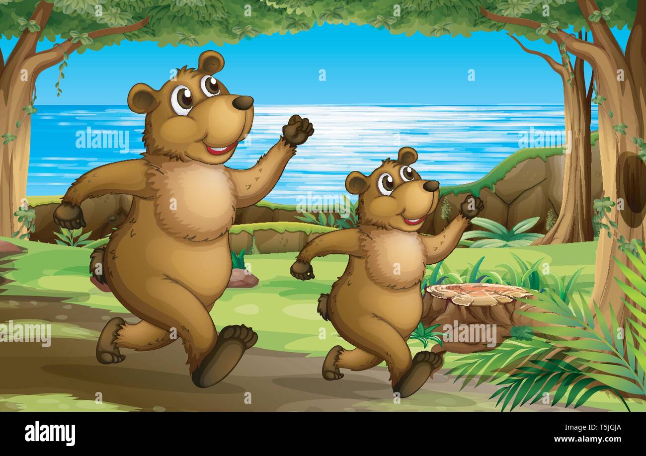 Bear running in the forest illustration Stock Vector Image & Art - Alamy