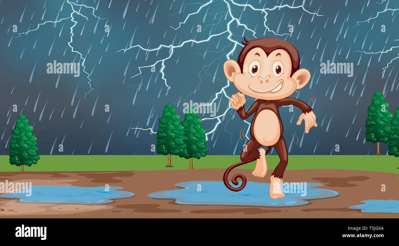 Monkey in nature rain illustration Stock Vector Image & Art - Alamy