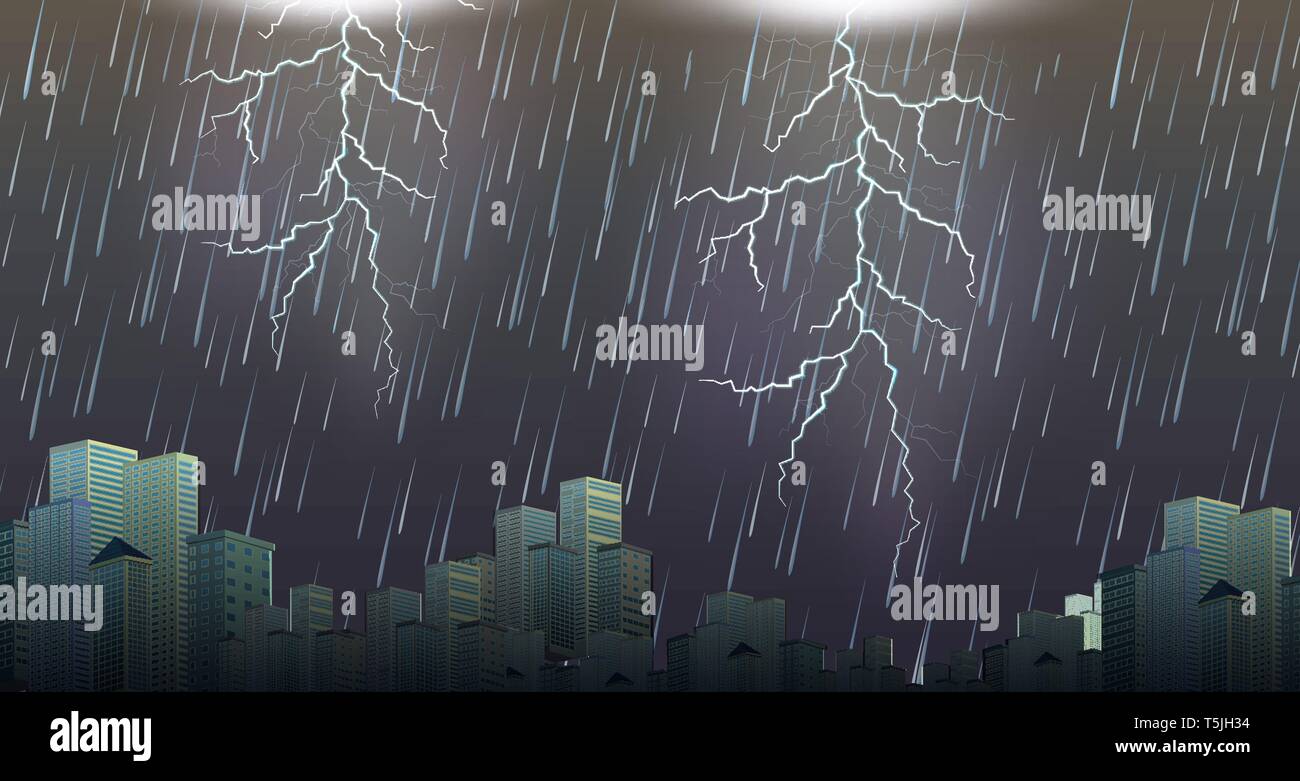 A thunderstorm storm urban scene illustration Stock Vector Image & Art ...