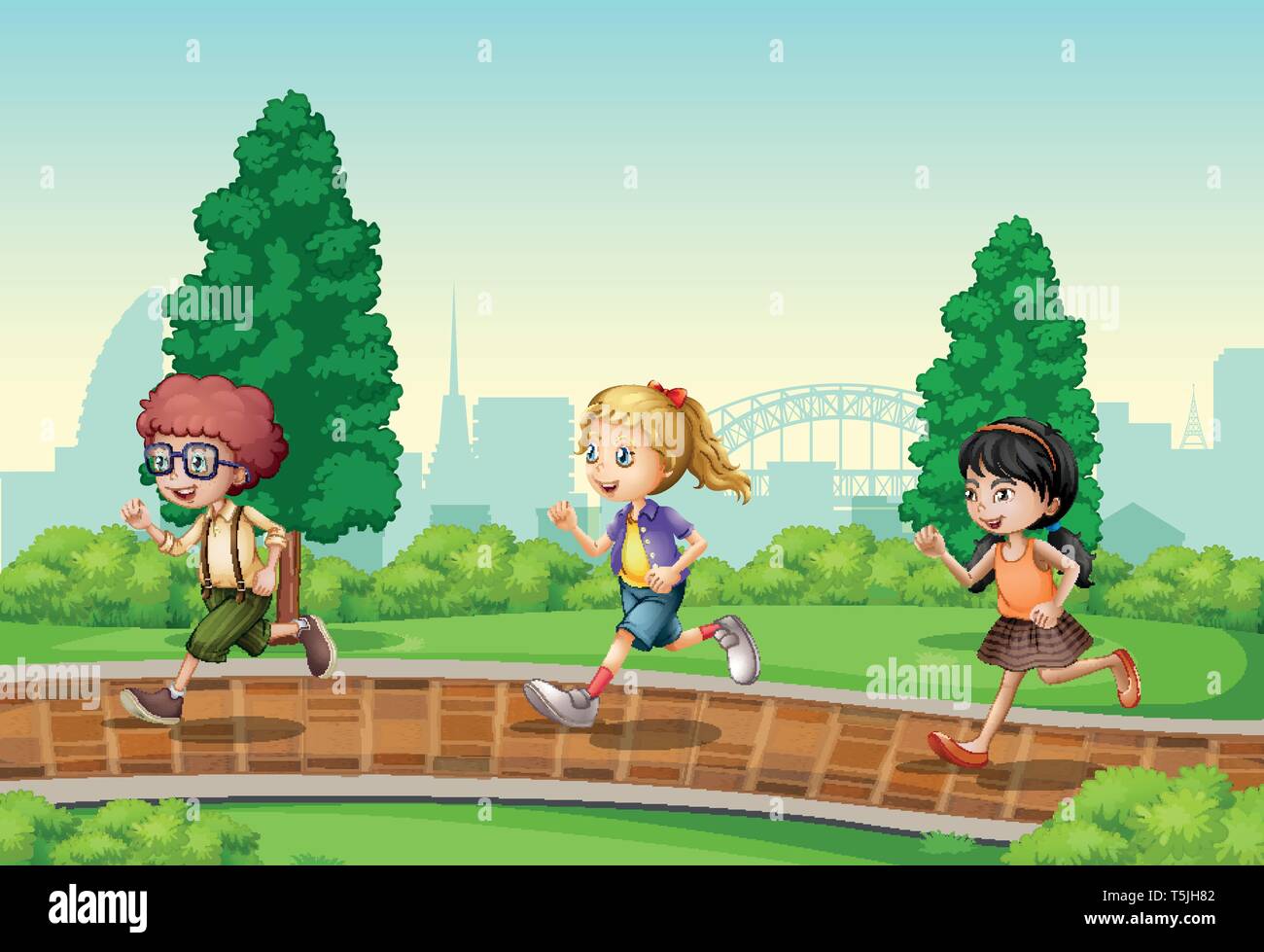 Children running in the park illustration Stock Vector Image & Art - Alamy