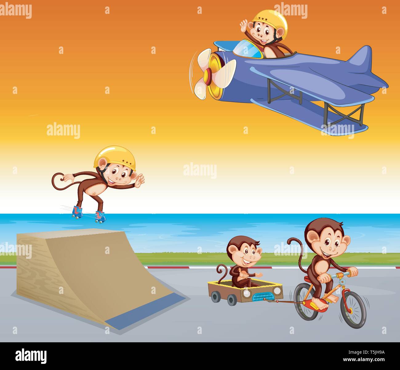 Monkey playing at park illustration Stock Vector Image & Art - Alamy